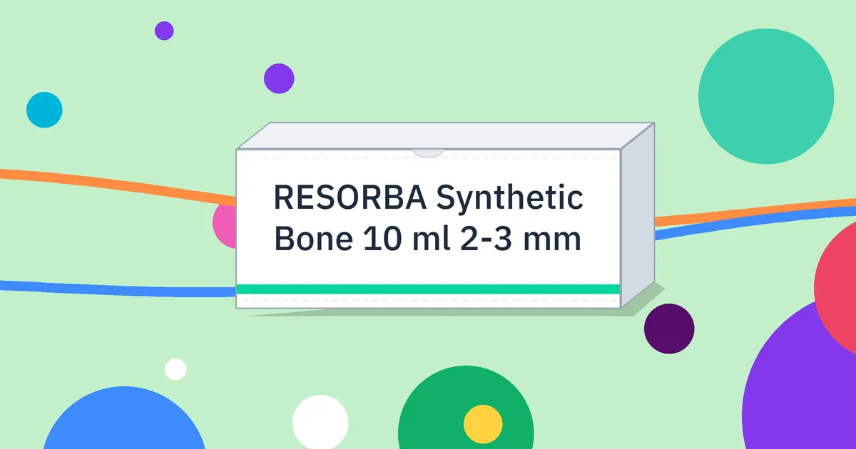 Symbolbild: Packung mit der Aufschrift RESORBA Synthetic Bone 10 ml 2-3 mm (PZN 16857613) – Verfügbarkeit und Bezug in Apotheken in Frankfurt am Main