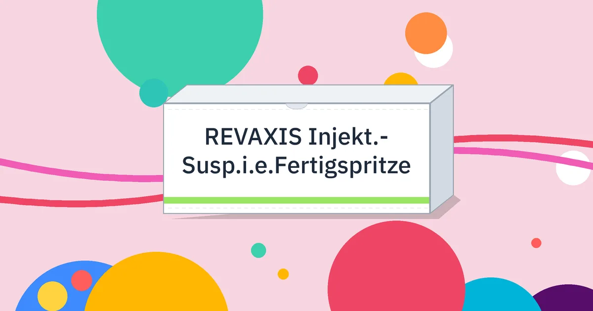 Symbolbild: Packung mit der Aufschrift REVAXIS Injekt.-Susp.i.e.Fertigspritze (PZN 15782178) – Verfügbarkeit und Bezug in Apotheken in Frankfurt am Main