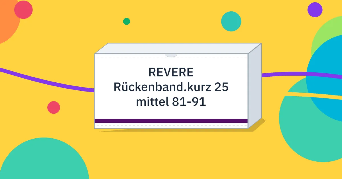 Symbolbild: Packung mit der Aufschrift REVERE Rückenband.kurz 25 mittel 81-91 (PZN 04497888) – Verfügbarkeit und Bezug in Apotheken in Frankfurt am Main