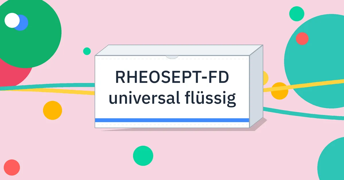 Symbolbild: Packung mit der Aufschrift RHEOSEPT-FD universal flüssig (PZN 04801228) – Verfügbarkeit und Bezug in Apotheken in Frankfurt am Main