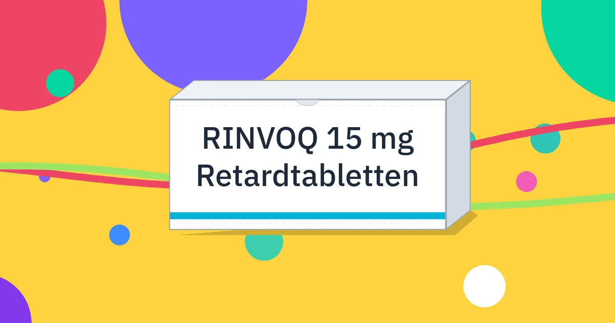 Symbolbild: Packung mit der Aufschrift RINVOQ 15 mg Retardtabletten (PZN 19438271) – Verfügbarkeit und Bezug in Apotheken in Frankfurt am Main