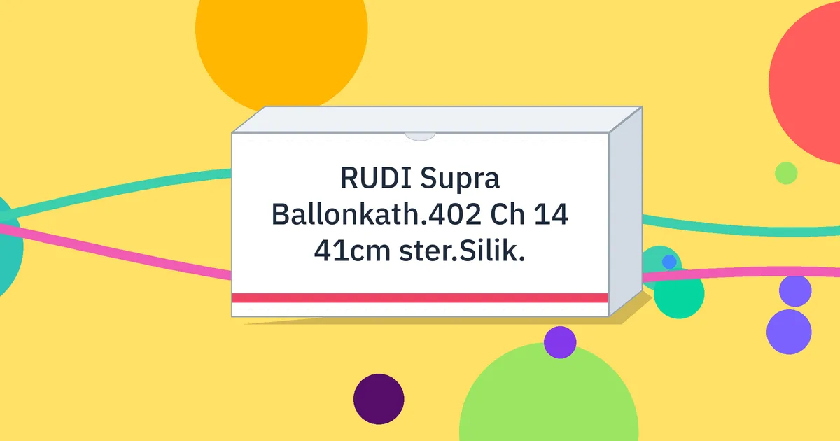Symbolbild: Packung mit der Aufschrift RUDI Supra Ballonkath.402 Ch 14 41cm ster.Silik. (PZN 17863975) – Verfügbarkeit und Bezug in Apotheken in Frankfurt am Main