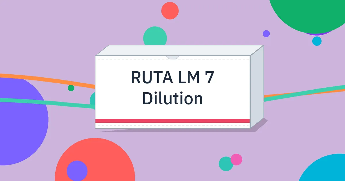 Symbolbild: Packung mit der Aufschrift RUTA LM 7 Dilution (PZN 13173624) – Verfügbarkeit und Bezug in Apotheken in Frankfurt am Main
