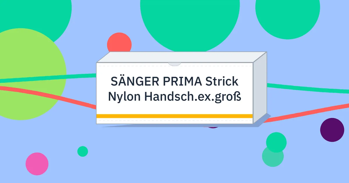 Symbolbild: Packung mit der Aufschrift SÄNGER PRIMA Strick Nylon Handsch.ex.groß (PZN 01304529) – Verfügbarkeit und Bezug in Apotheken in Frankfurt am Main