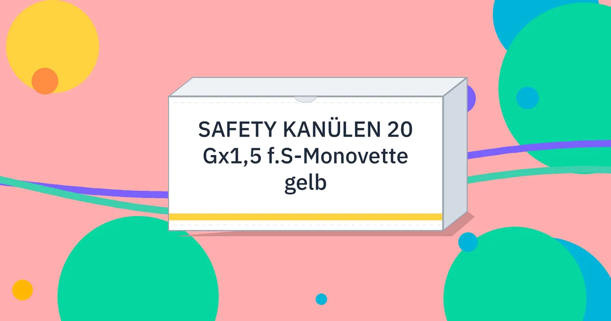 Symbolbild: Packung mit der Aufschrift SAFETY KANÜLEN 20 Gx1,5 f.S-Monovette gelb (PZN 06470043) – Verfügbarkeit und Bezug in Apotheken in Frankfurt am Main