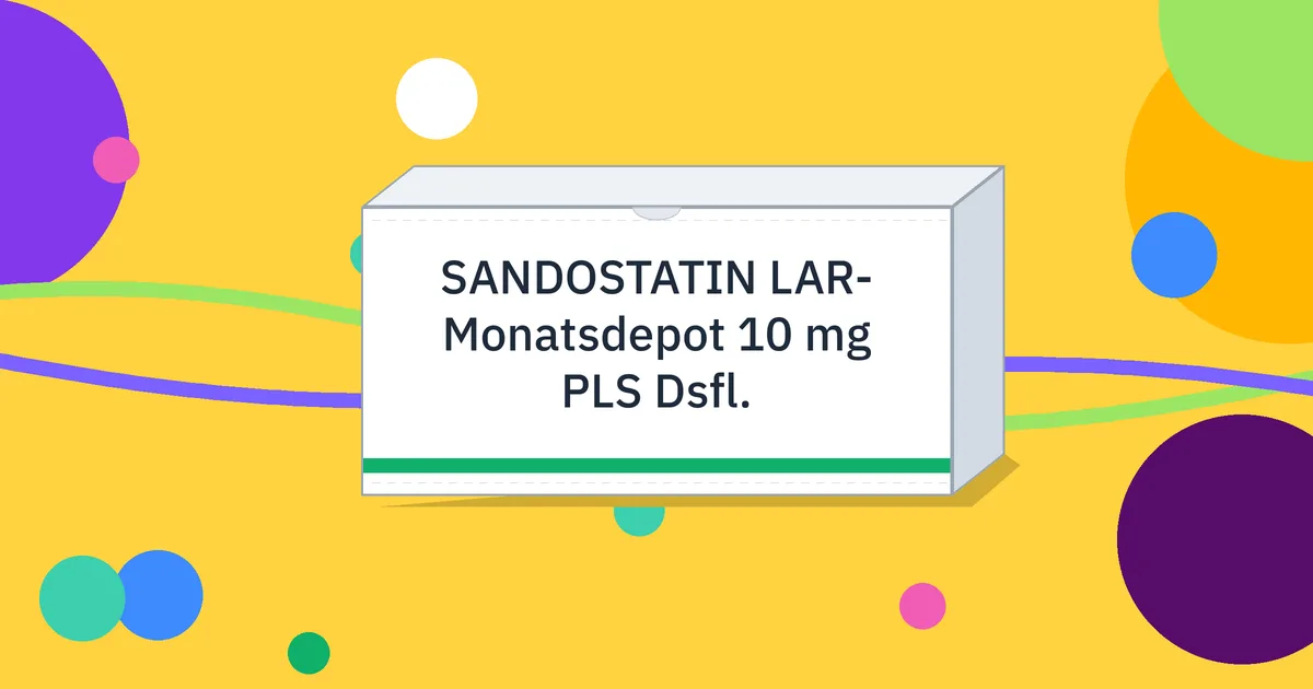 Symbolbild: Packung mit der Aufschrift SANDOSTATIN LAR-Monatsdepot 10 mg PLS Dsfl. (PZN 09737162) – Verfügbarkeit und Bezug in Apotheken in Frankfurt am Main