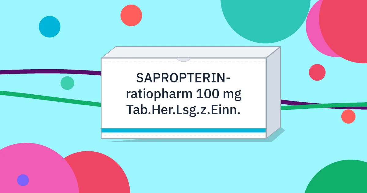 Symbolbild: Packung mit der Aufschrift SAPROPTERIN-ratiopharm 100 mg Tab.Her.Lsg.z.Einn. (PZN 18045003) – Verfügbarkeit und Bezug in Apotheken in Frankfurt am Main