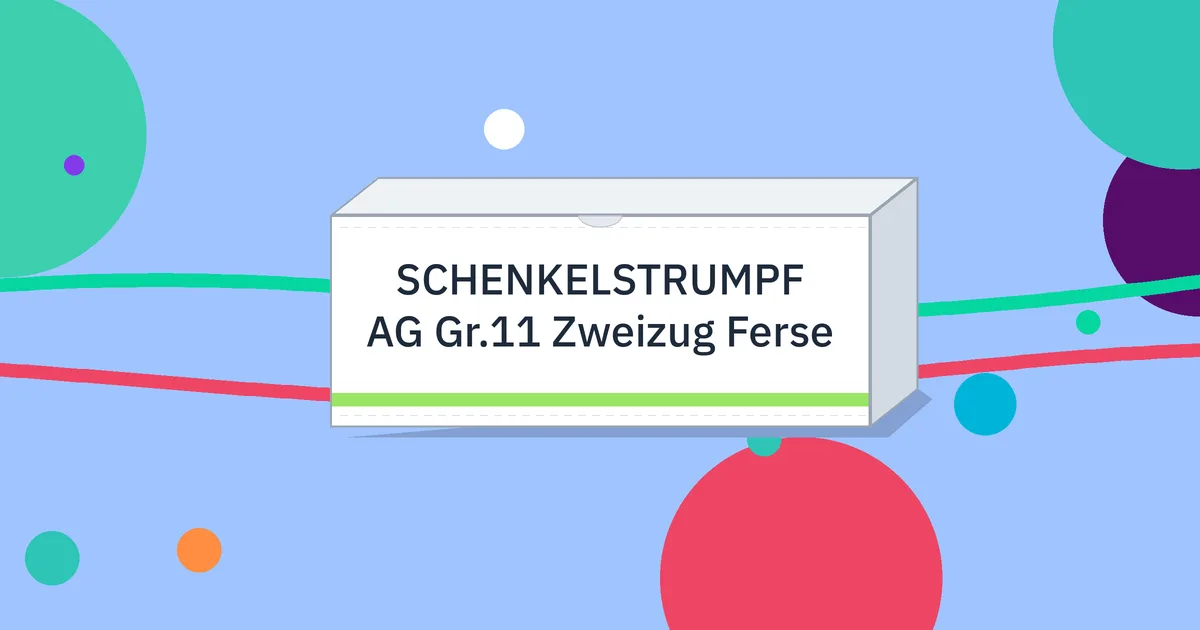 Symbolbild: Packung mit der Aufschrift SCHENKELSTRUMPF AG Gr.11 Zweizug Ferse (PZN 01738305) – Verfügbarkeit und Bezug in Apotheken in Frankfurt am Main
