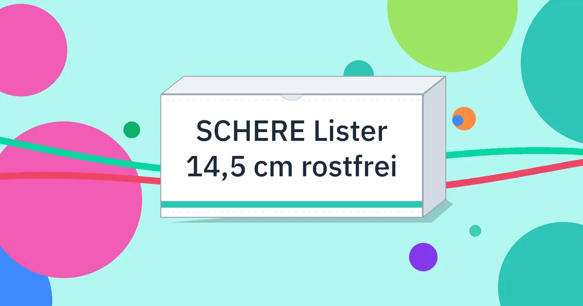 Symbolbild: Packung mit der Aufschrift SCHERE Lister 14,5 cm rostfrei (PZN 01735956) – Verfügbarkeit und Bezug in Apotheken in Frankfurt am Main