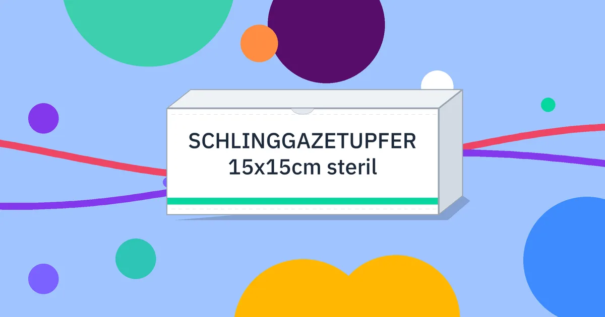 Symbolbild: Packung mit der Aufschrift SCHLINGGAZETUPFER 15x15cm steril (PZN 03040773) – Verfügbarkeit und Bezug in Apotheken in Frankfurt am Main