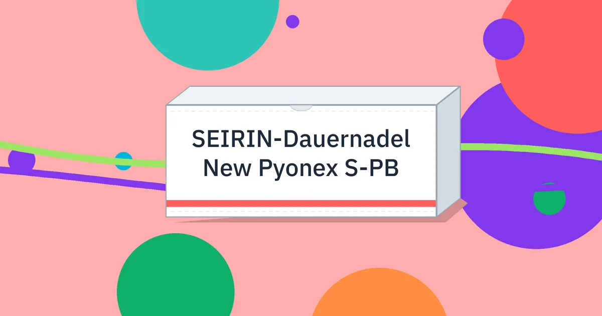 Symbolbild: Packung mit der Aufschrift SEIRIN-Dauernadel New Pyonex S-PB (PZN 04978180) – Verfügbarkeit und Bezug in Apotheken in Frankfurt am Main