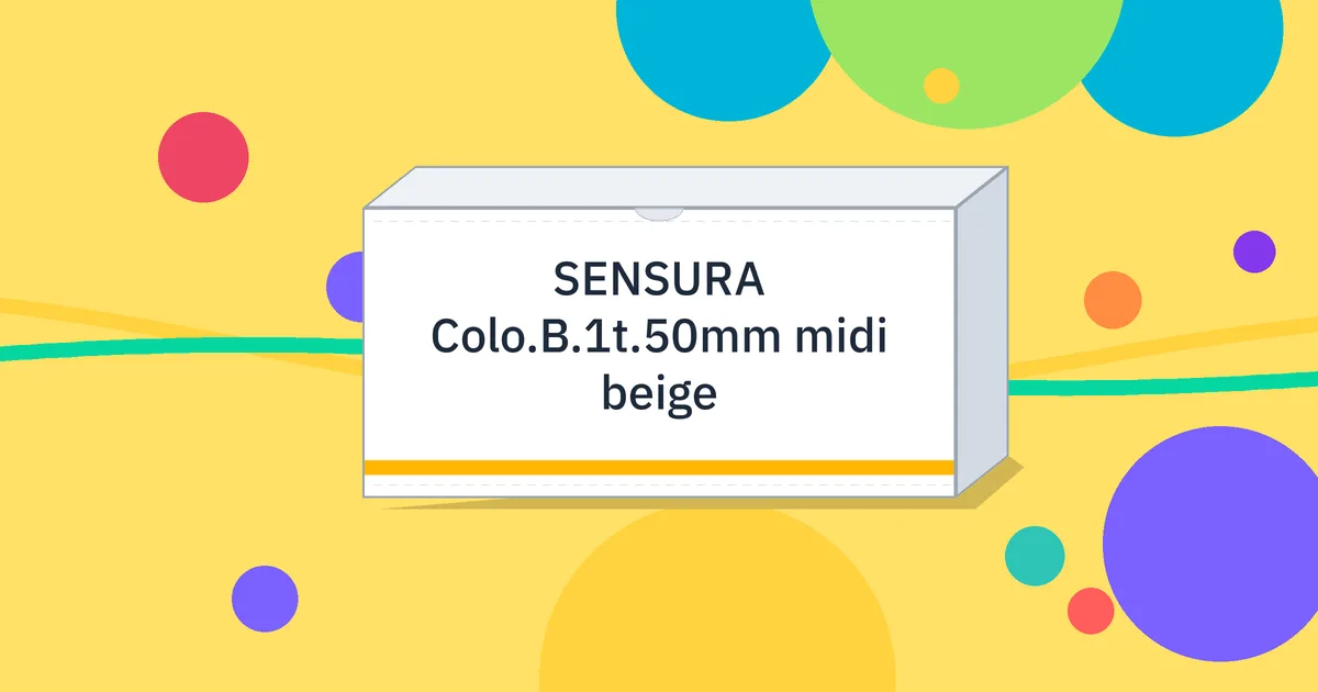 Symbolbild: Packung mit der Aufschrift SENSURA Colo.B.1t.50mm midi beige (PZN 03009295) – Verfügbarkeit und Bezug in Apotheken in Frankfurt am Main