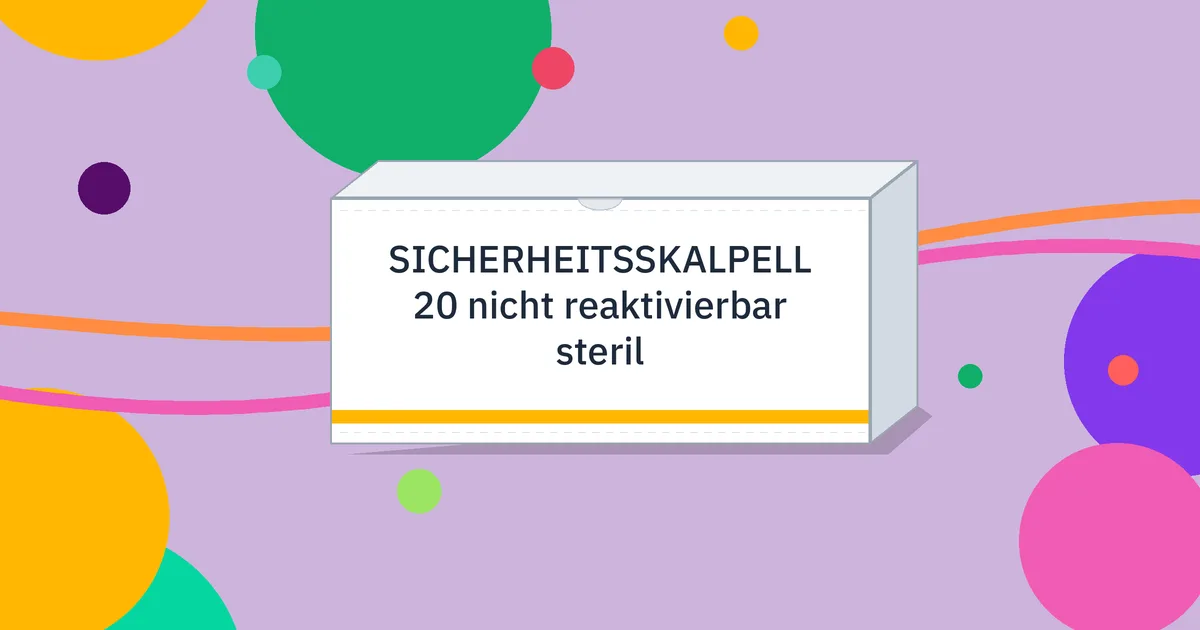 Symbolbild: Packung mit der Aufschrift SICHERHEITSSKALPELL 20 nicht reaktivierbar steril (PZN 08428499) – Verfügbarkeit und Bezug in Apotheken in Frankfurt am Main
