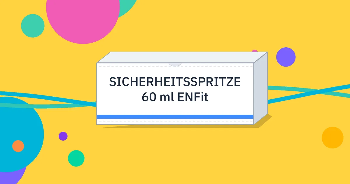 Symbolbild: Packung mit der Aufschrift SICHERHEITSSPRITZE 60 ml ENFit (PZN 19527069) – Verfügbarkeit und Bezug in Apotheken in Frankfurt am Main