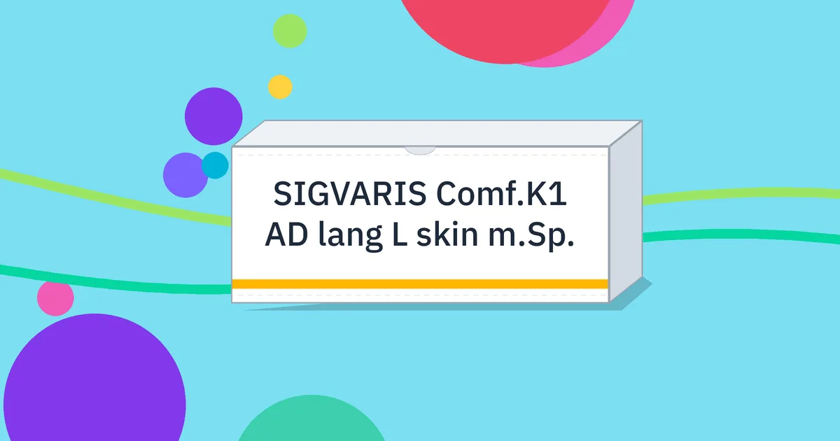 Symbolbild: Packung mit der Aufschrift SIGVARIS Comf.K1 AD lang L skin m.Sp. (PZN 17041977) – Verfügbarkeit und Bezug in Apotheken in Frankfurt am Main