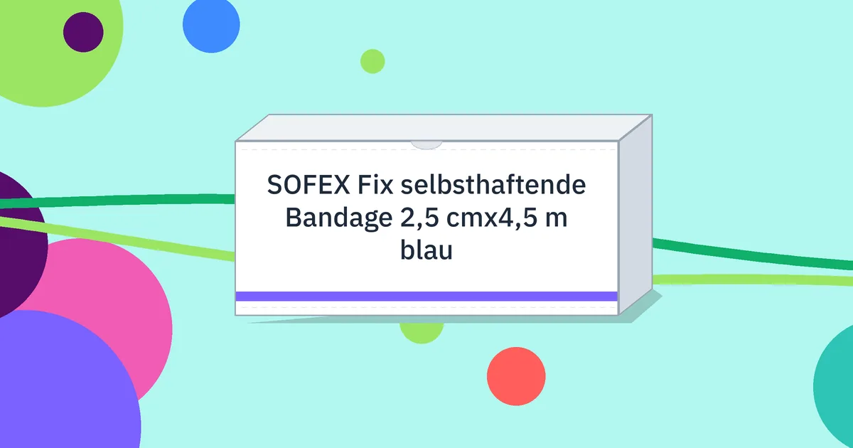 Symbolbild: Packung mit der Aufschrift SOFEX Fix selbsthaftende Bandage 2,5 cmx4,5 m blau (PZN 18219377) – Verfügbarkeit und Bezug in Apotheken in Frankfurt am Main