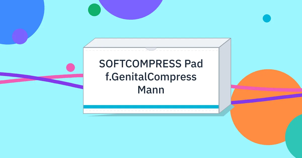 Symbolbild: Packung mit der Aufschrift SOFTCOMPRESS Pad f.GenitalCompress Mann (PZN 20892466) – Verfügbarkeit und Bezug in Apotheken in Frankfurt am Main