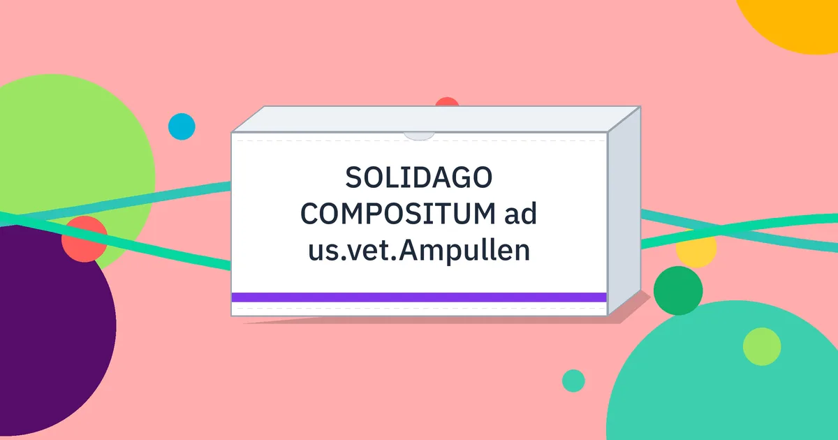 Symbolbild: Packung mit der Aufschrift SOLIDAGO COMPOSITUM ad us.vet.Ampullen (PZN 01219864) – Verfügbarkeit und Bezug in Apotheken in Frankfurt am Main
