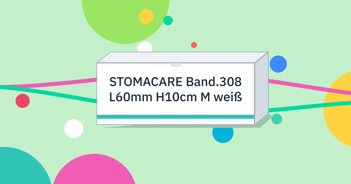 Symbolbild: Packung mit der Aufschrift STOMACARE Band.308 L60mm H10cm M weiß (PZN 03415492) – Verfügbarkeit und Bezug in Apotheken in Frankfurt am Main