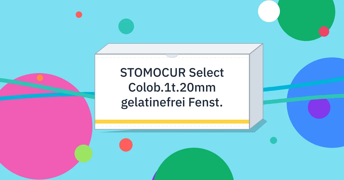 Symbolbild: Packung mit der Aufschrift STOMOCUR Select Colob.1t.20mm gelatinefrei Fenst. (PZN 17565545) – Verfügbarkeit und Bezug in Apotheken in Frankfurt am Main