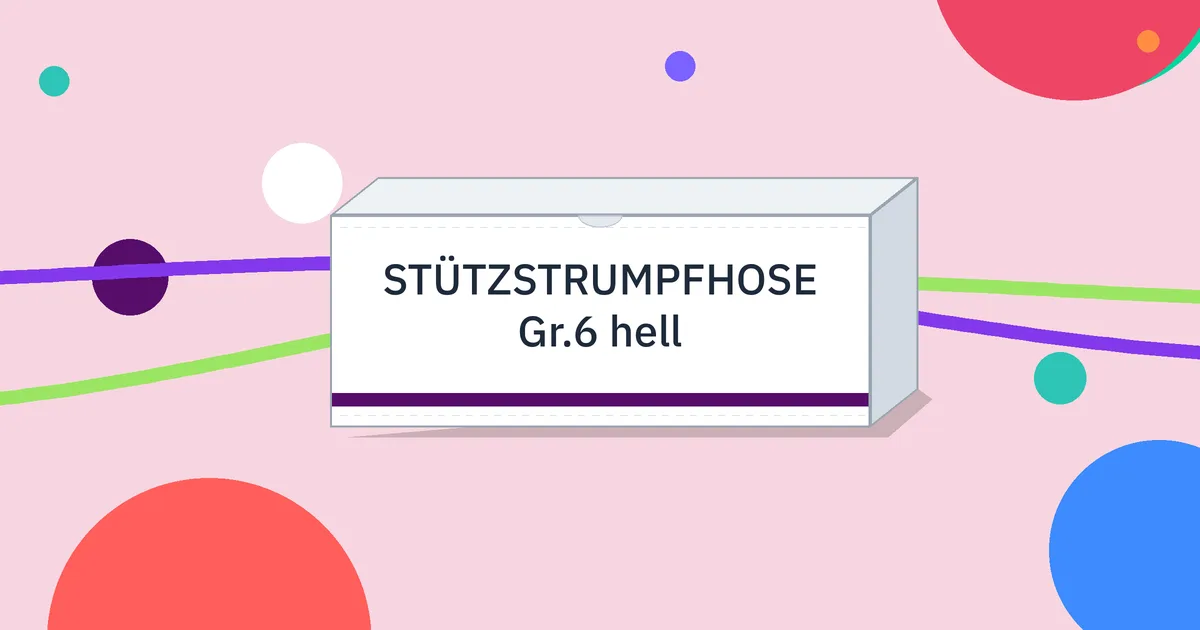 Symbolbild: Packung mit der Aufschrift STÜTZSTRUMPFHOSE Gr.6 hell (PZN 01978972) – Verfügbarkeit und Bezug in Apotheken in Frankfurt am Main