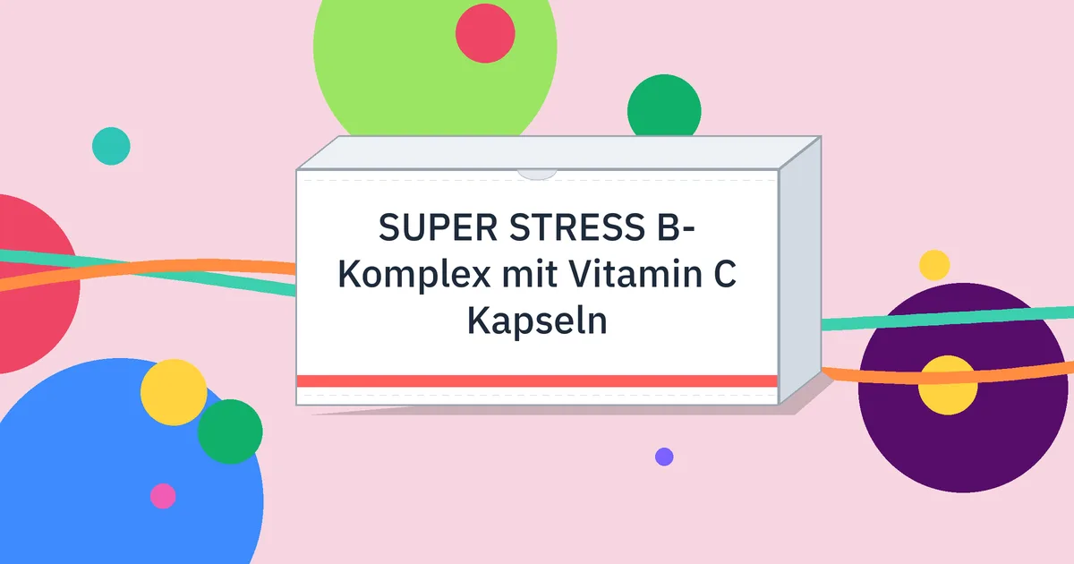 Symbolbild: Packung mit der Aufschrift SUPER STRESS B-Komplex mit Vitamin C Kapseln (PZN 18216858) – Verfügbarkeit und Bezug in Apotheken in Frankfurt am Main