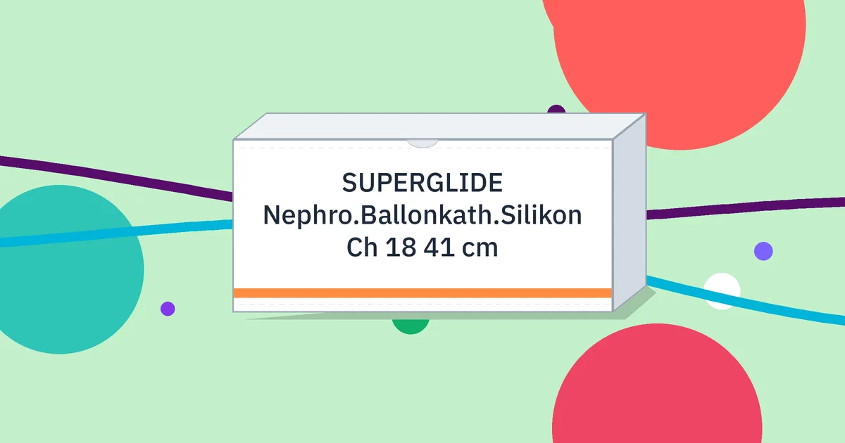 Symbolbild: Packung mit der Aufschrift SUPERGLIDE Nephro.Ballonkath.Silikon Ch 18 41 cm (PZN 05034647) – Verfügbarkeit und Bezug in Apotheken in Frankfurt am Main