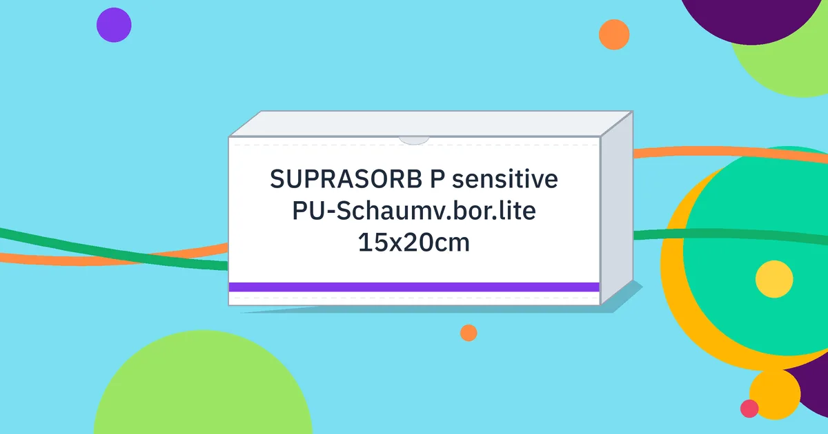 Symbolbild: Packung mit der Aufschrift SUPRASORB P sensitive PU-Schaumv.bor.lite 15x20cm (PZN 15814694) – Verfügbarkeit und Bezug in Apotheken in Frankfurt am Main