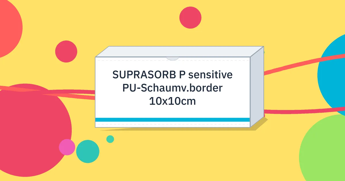 Symbolbild: Packung mit der Aufschrift SUPRASORB P sensitive PU-Schaumv.border 10x10cm (PZN 17977673) – Verfügbarkeit und Bezug in Apotheken in Frankfurt am Main