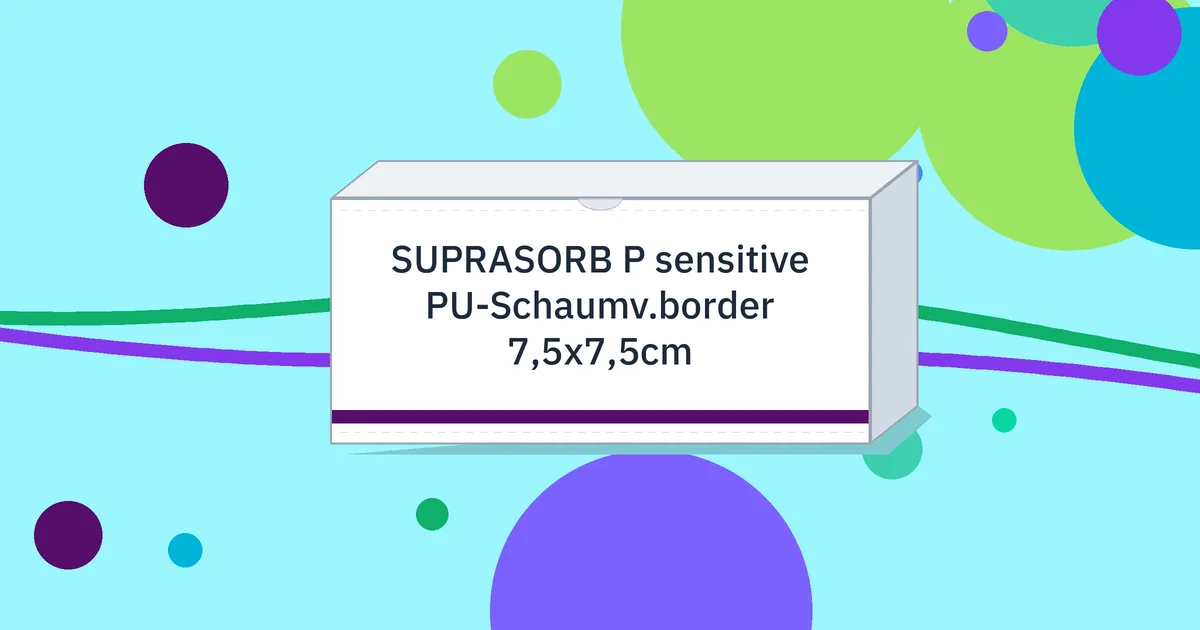 Symbolbild: Packung mit der Aufschrift SUPRASORB P sensitive PU-Schaumv.border 7,5x7,5cm (PZN 15814659) – Verfügbarkeit und Bezug in Apotheken in Frankfurt am Main
