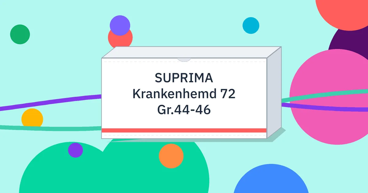 Symbolbild: Packung mit der Aufschrift SUPRIMA Krankenhemd 72 Gr.44-46 (PZN 07671447) – Verfügbarkeit und Bezug in Apotheken in Frankfurt am Main