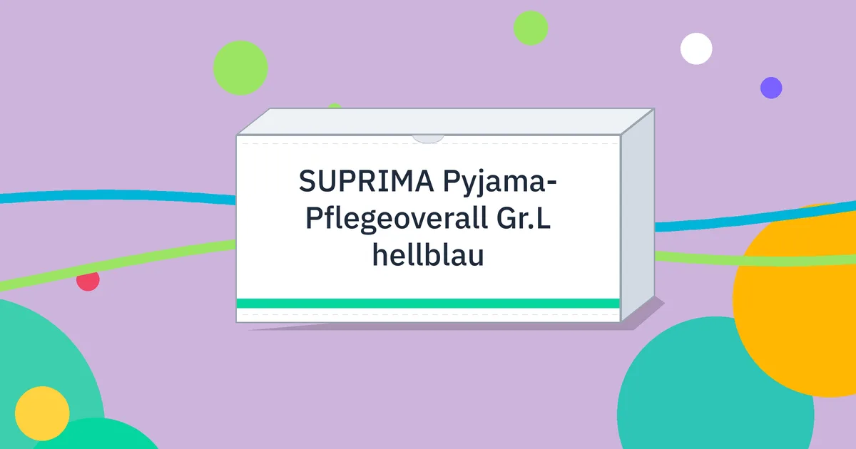 Symbolbild: Packung mit der Aufschrift SUPRIMA Pyjama-Pflegeoverall Gr.L hellblau (PZN 10914592) – Verfügbarkeit und Bezug in Apotheken in Frankfurt am Main