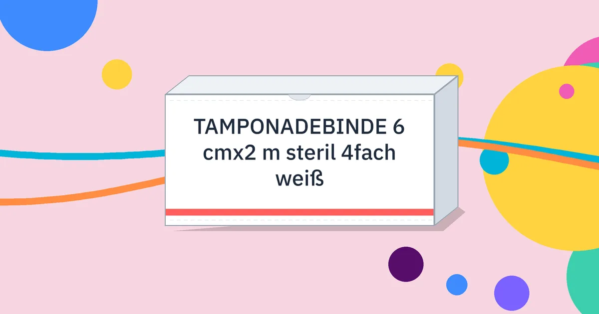 Symbolbild: Packung mit der Aufschrift TAMPONADEBINDE 6 cmx2 m steril 4fach weiß (PZN 02214231) – Verfügbarkeit und Bezug in Apotheken in Frankfurt am Main