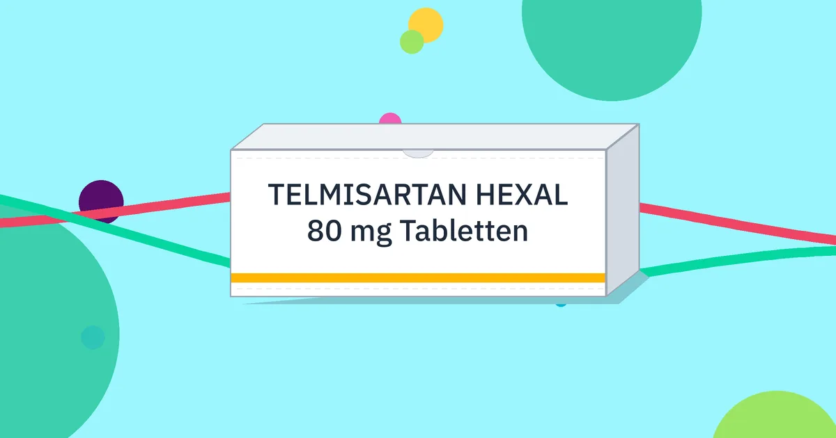 Symbolbild: Packung mit der Aufschrift TELMISARTAN HEXAL 80 mg Tabletten (PZN 08928345) – Verfügbarkeit und Bezug in Apotheken in Frankfurt am Main