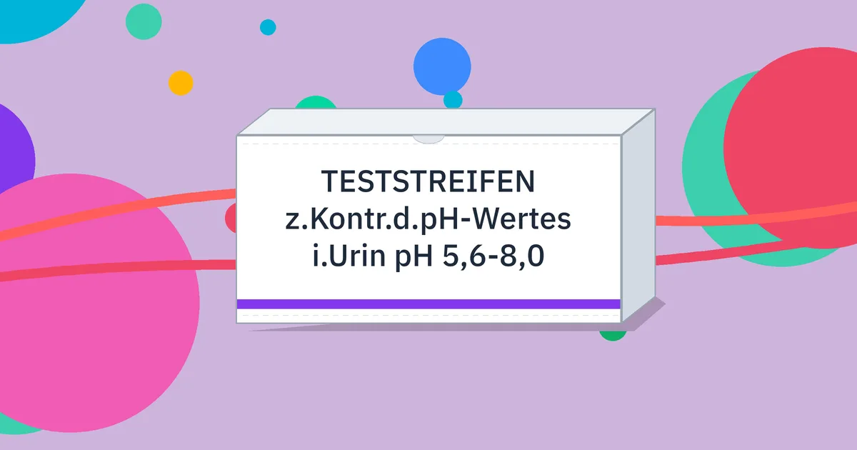Symbolbild: Packung mit der Aufschrift TESTSTREIFEN z.Kontr.d.pH-Wertes i.Urin pH 5,6-8,0 (PZN 18829213) – Verfügbarkeit und Bezug in Apotheken in Frankfurt am Main