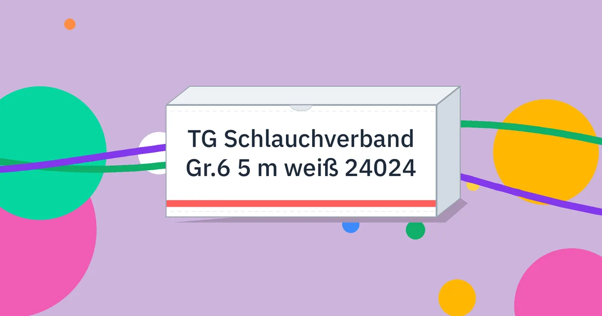 Symbolbild: Packung mit der Aufschrift TG Schlauchverband Gr.6 5 m weiß 24024 (PZN 05893758) – Verfügbarkeit und Bezug in Apotheken in Frankfurt am Main