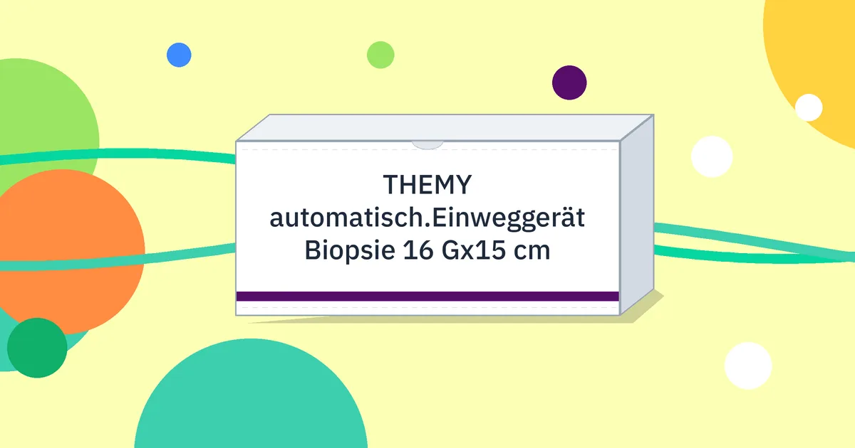 Symbolbild: Packung mit der Aufschrift THEMY automatisch.Einweggerät Biopsie 16 Gx15 cm (PZN 16920056) – Verfügbarkeit und Bezug in Apotheken in Frankfurt am Main
