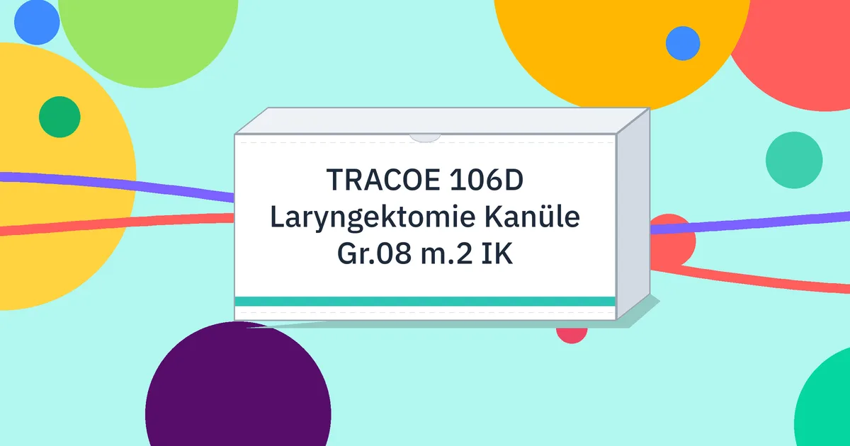Symbolbild: Packung mit der Aufschrift TRACOE 106D Laryngektomie Kanüle Gr.08 m.2 IK (PZN 02360932) – Verfügbarkeit und Bezug in Apotheken in Frankfurt am Main