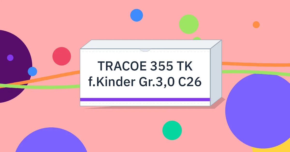 Symbolbild: Packung mit der Aufschrift TRACOE 355 TK f.Kinder Gr.3,0 C26 (PZN 11643793) – Verfügbarkeit und Bezug in Apotheken in Frankfurt am Main