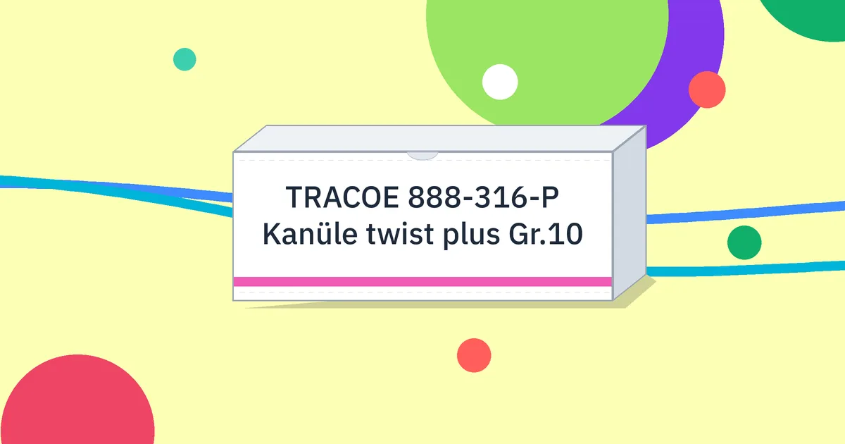 Symbolbild: Packung mit der Aufschrift TRACOE 888-316-P Kanüle twist plus Gr.10 (PZN 09944079) – Verfügbarkeit und Bezug in Apotheken in Frankfurt am Main