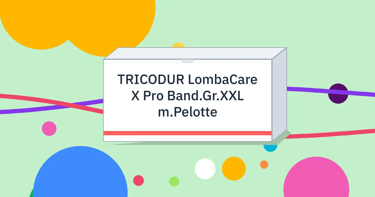 Symbolbild: Packung mit der Aufschrift TRICODUR LombaCare X Pro Band.Gr.XXL m.Pelotte (PZN 05039455) – Verfügbarkeit und Bezug in Apotheken in Frankfurt am Main