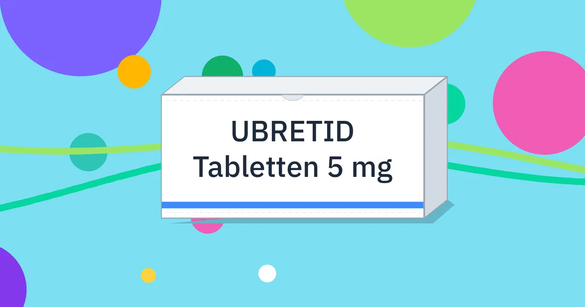 Symbolbild: Packung mit der Aufschrift UBRETID Tabletten 5 mg (PZN 02499765) – Verfügbarkeit und Bezug in Apotheken in Frankfurt am Main
