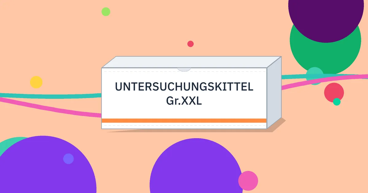Symbolbild: Packung mit der Aufschrift UNTERSUCHUNGSKITTEL Gr.XXL (PZN 18033253) – Verfügbarkeit und Bezug in Apotheken in Frankfurt am Main