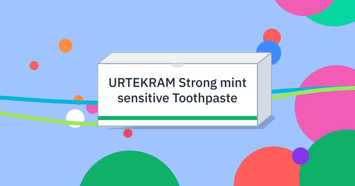Symbolbild: Packung mit der Aufschrift URTEKRAM Strong mint sensitive Toothpaste (PZN 18820353) – Verfügbarkeit und Bezug in Apotheken in Frankfurt am Main