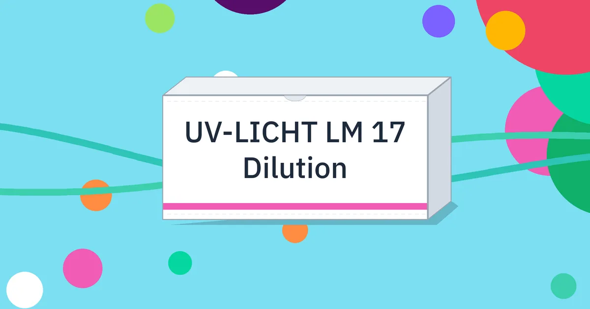 Symbolbild: Packung mit der Aufschrift UV-LICHT LM 17 Dilution (PZN 13258645) – Verfügbarkeit und Bezug in Apotheken in Frankfurt am Main