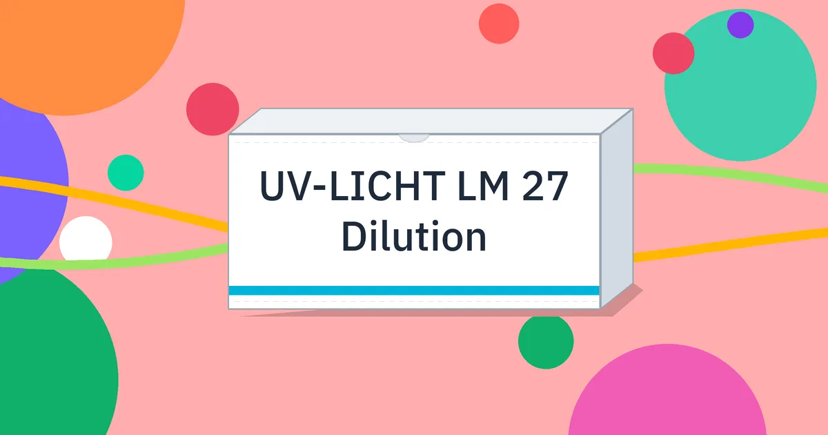 Symbolbild: Packung mit der Aufschrift UV-LICHT LM 27 Dilution (PZN 13258763) – Verfügbarkeit und Bezug in Apotheken in Frankfurt am Main