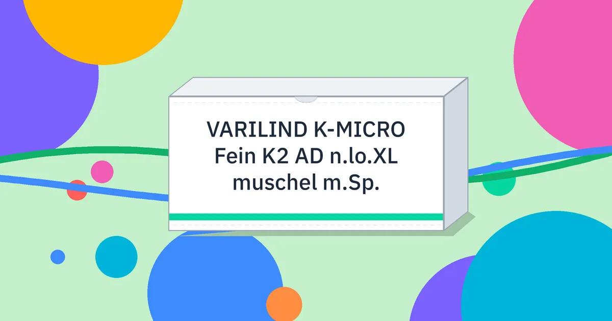 Symbolbild: Packung mit der Aufschrift VARILIND K-MICRO Fein K2 AD n.lo.XL muschel m.Sp. (PZN 20559347) – Verfügbarkeit und Bezug in Apotheken in Frankfurt am Main