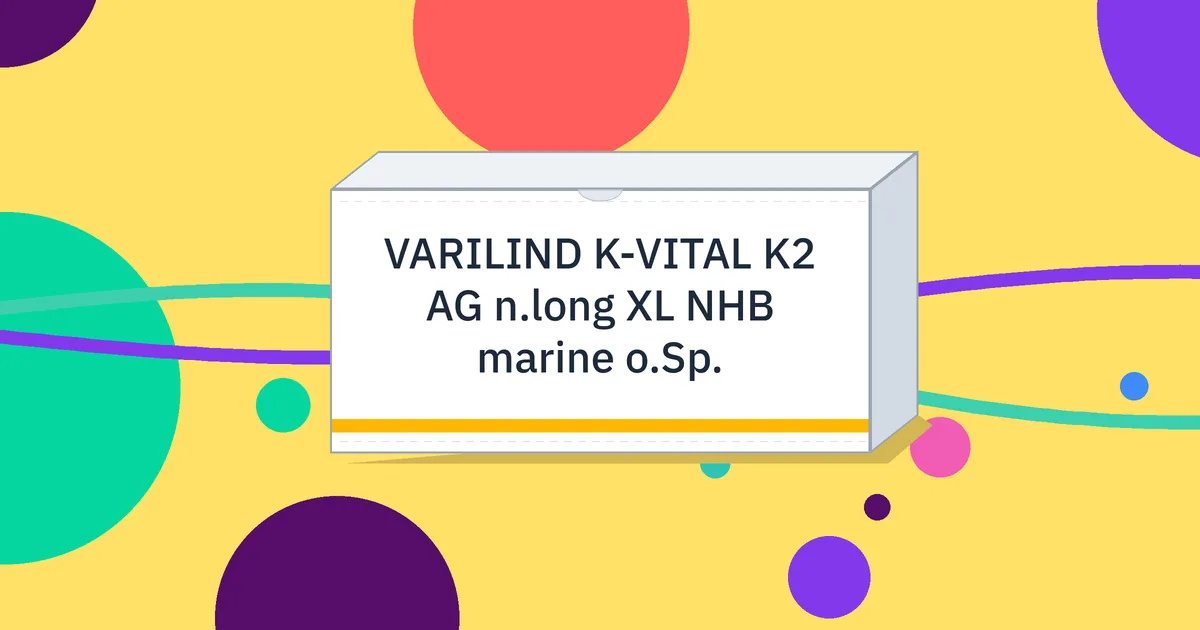 Symbolbild: Packung mit der Aufschrift VARILIND K-VITAL K2 AG n.long XL NHB marine o.Sp. (PZN 20564880) – Verfügbarkeit und Bezug in Apotheken in Frankfurt am Main