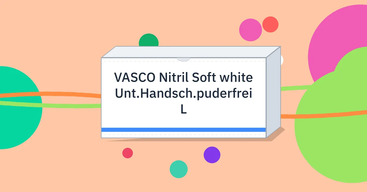 Symbolbild: Packung mit der Aufschrift VASCO Nitril Soft white Unt.Handsch.puderfrei L (PZN 12907828) – Verfügbarkeit und Bezug in Apotheken in Frankfurt am Main