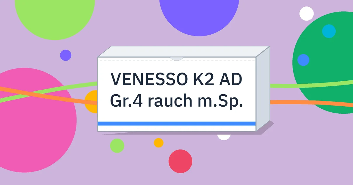 Symbolbild: Packung mit der Aufschrift VENESSO K2 AD Gr.4 rauch m.Sp. (PZN 03256929) – Verfügbarkeit und Bezug in Apotheken in Frankfurt am Main